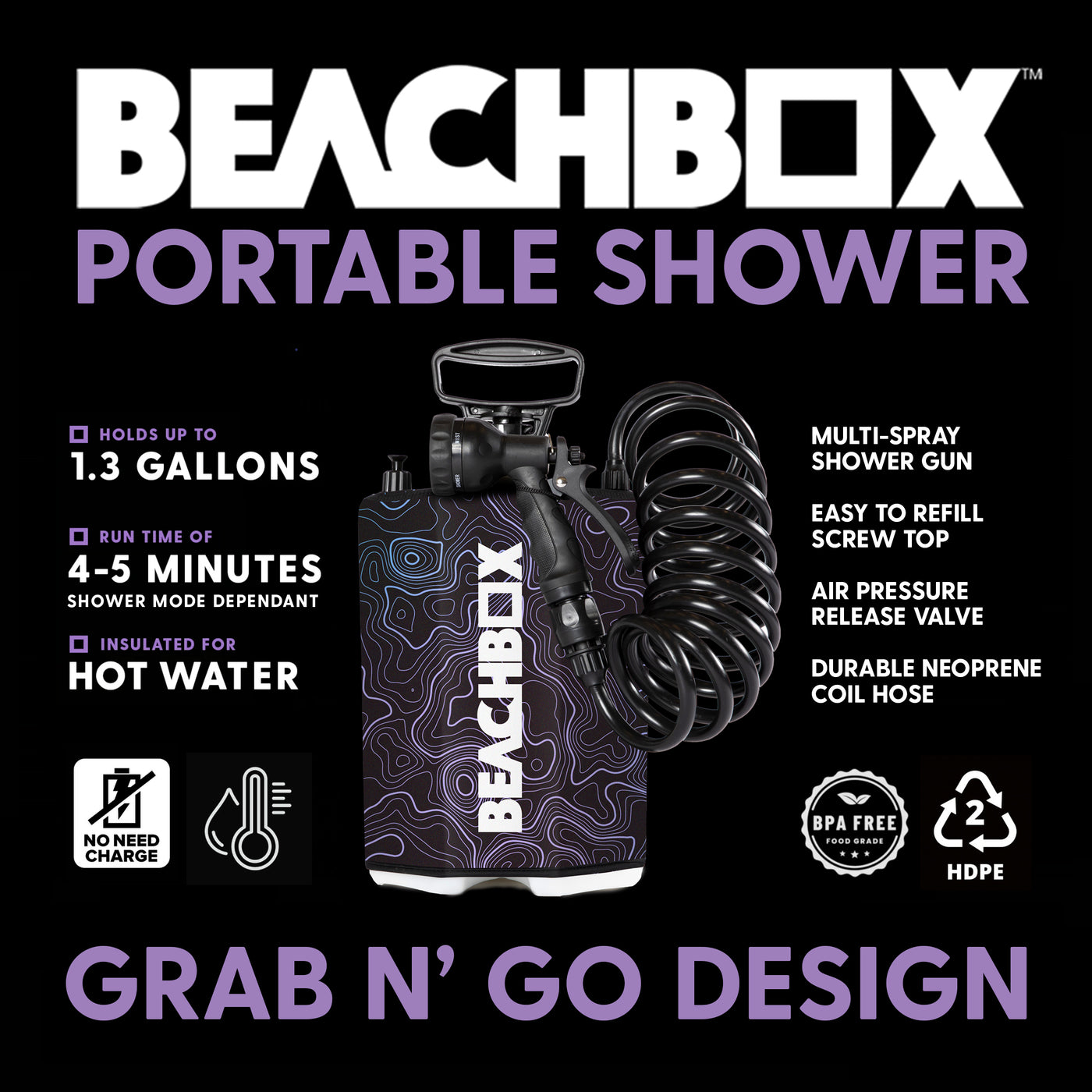 Buy Portable Shower Tank Elevation for the Beach and Camping from BeachBox